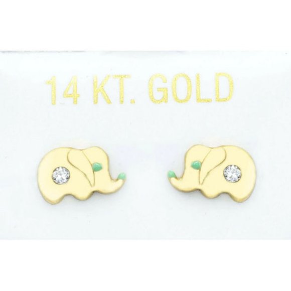 Jewelry | White Sapphire Green Enamel Elephants Stud Earring 14k Gold | Poshmark